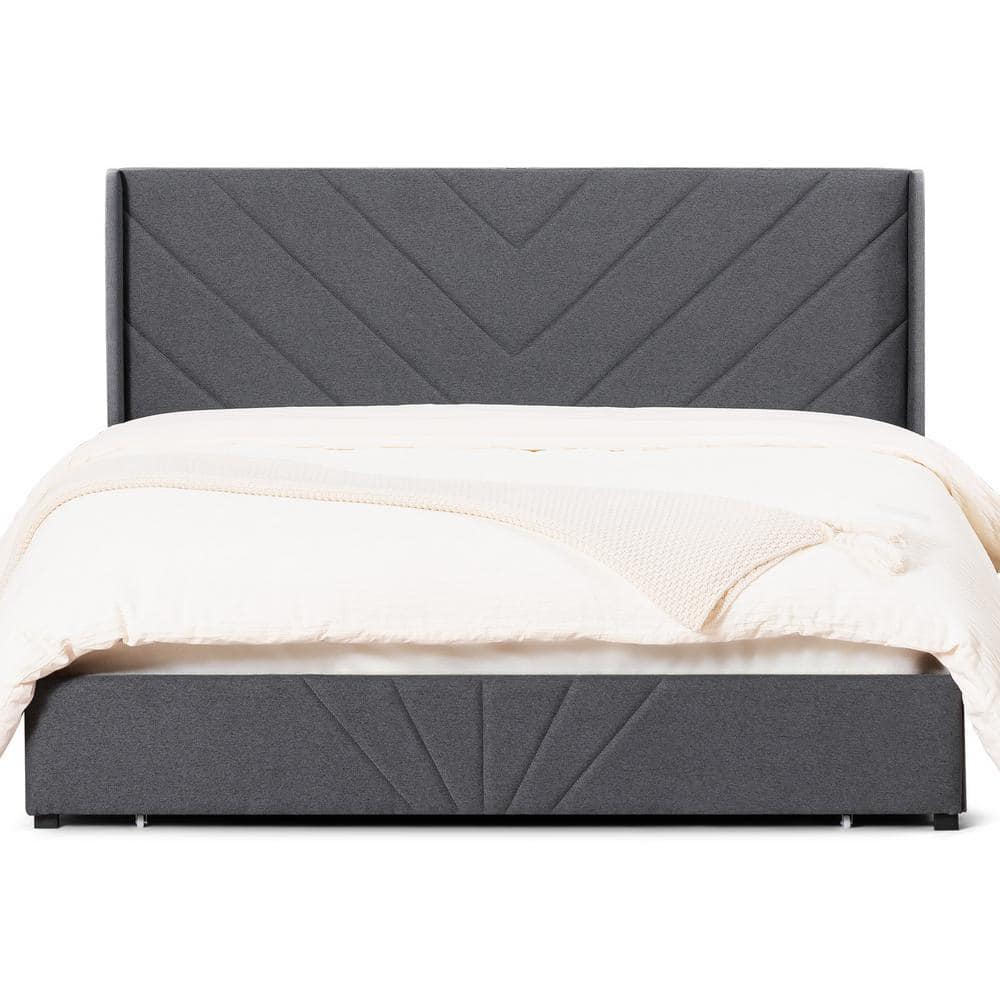 ComHoma Dark Grey Bed Frame Queen Size w/ Type-C and USB Queen Size Bed ...