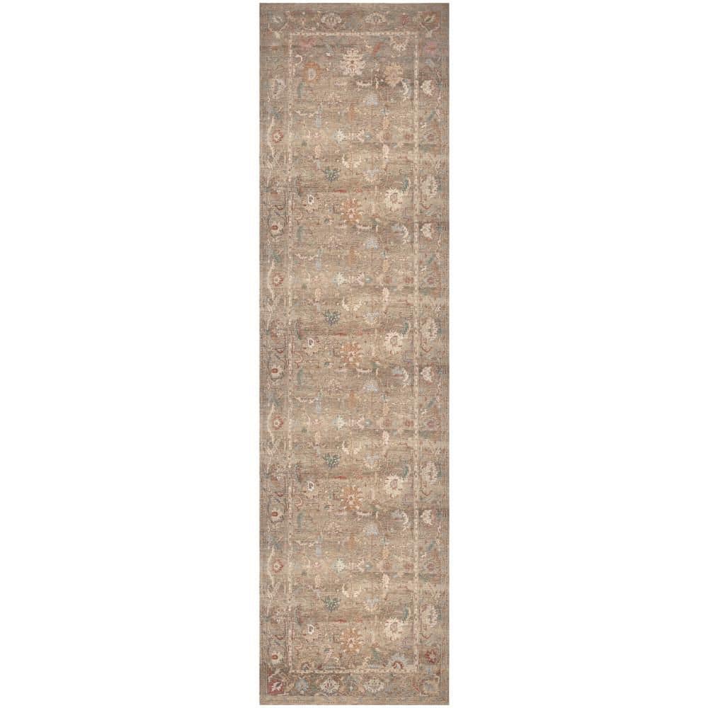 Nourison Vintage Washables Taupe Multicolor 2 ft. x 8 ft. Floral ...