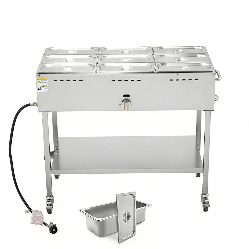 VEVOR 9-Pan Commercial Propane Steam Table, LP Gas Outdoor Soup Warmer ...