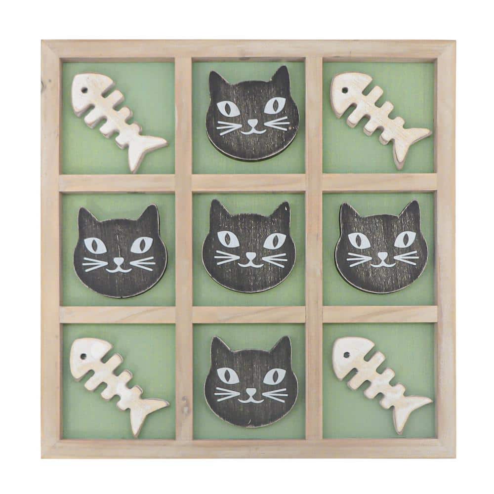 PARISLOFT Cute Animal Cat and Fish Themed Wood Tic Tac Toe Board Game ...