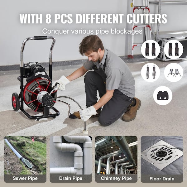 VEVOR Drain Cleaner Machine 100 ft. x 1/2 in., Auto Feed Sewer Snake ...