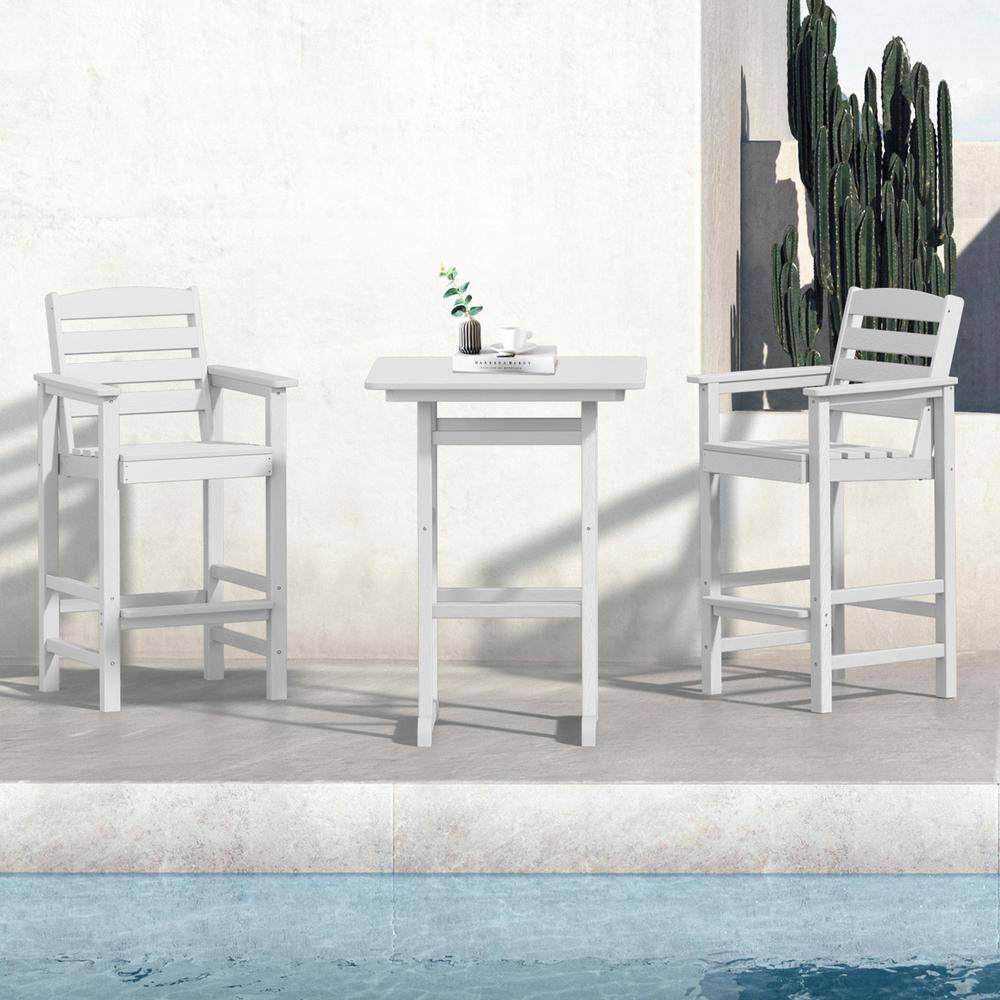 JEAREY 3-Pieces HDPE Plastic Square 46 in. Outdoor Bar Set in White ...
