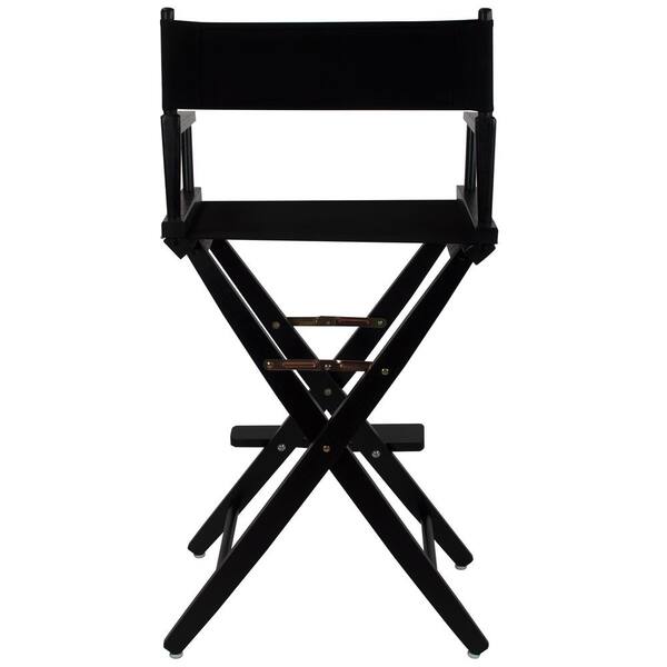 30 in. Seat Height Extra Wide Black Frame Black Canvas New Solid Wood Directors Chair Folding Chairs Set of 1