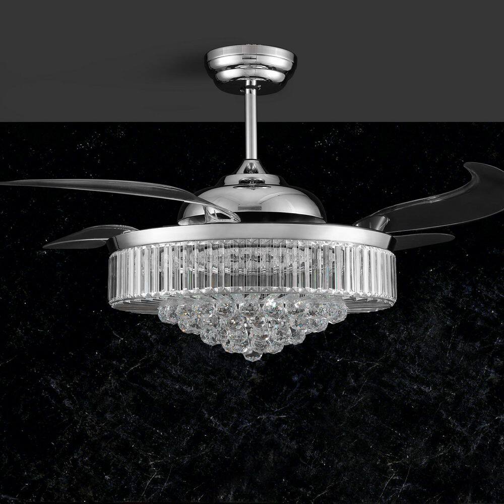 WDETR 52 in. Indoor Chrome Color Smart Retractable Crystal Ceiling Fan ...