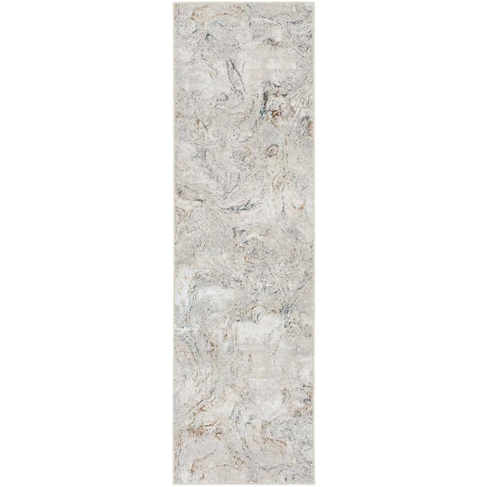Nourison Glam Grey Multicolor 2 ft. x 8 ft. Abstract Contemporary ...