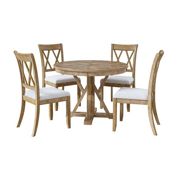 JAYDEN CREATION Vianey 5-Piece Round Natural Dining Set with 4-Chairs ...