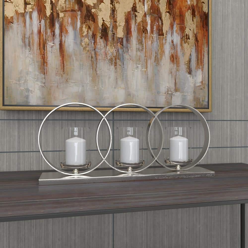 Litton Lane 11 in. Silver Aluminum Pillar 3 Plate Candelabra with 3 ...