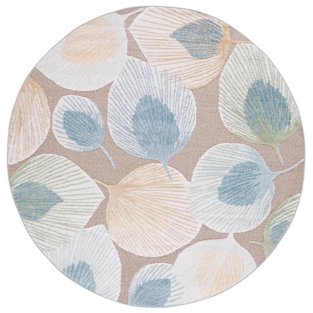 SAFAVIEH Sarasota Gray/Brown 7 ft. x 7 ft. Floral Round Area Rug ...