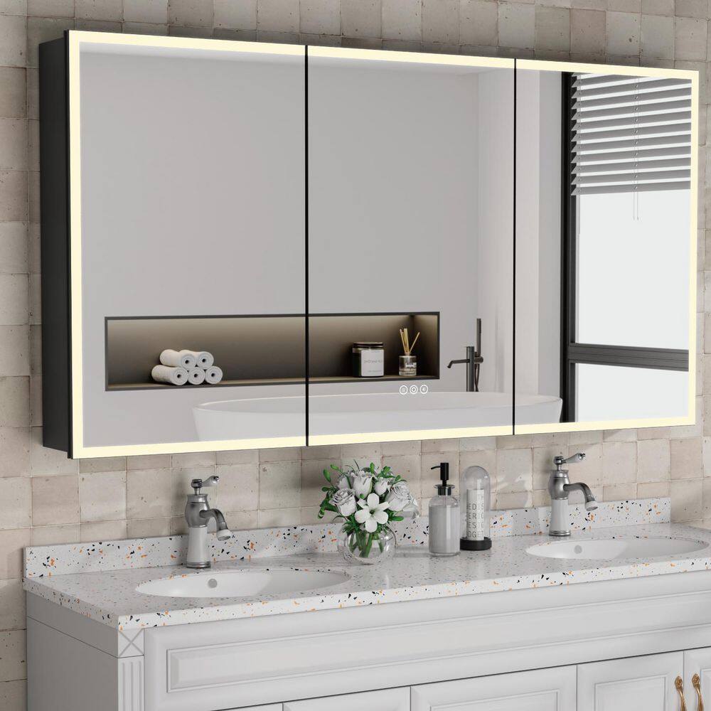 HBEZON Flora 60 in. W x 32 in. H Rectangular Aluminum Black Recessed ...