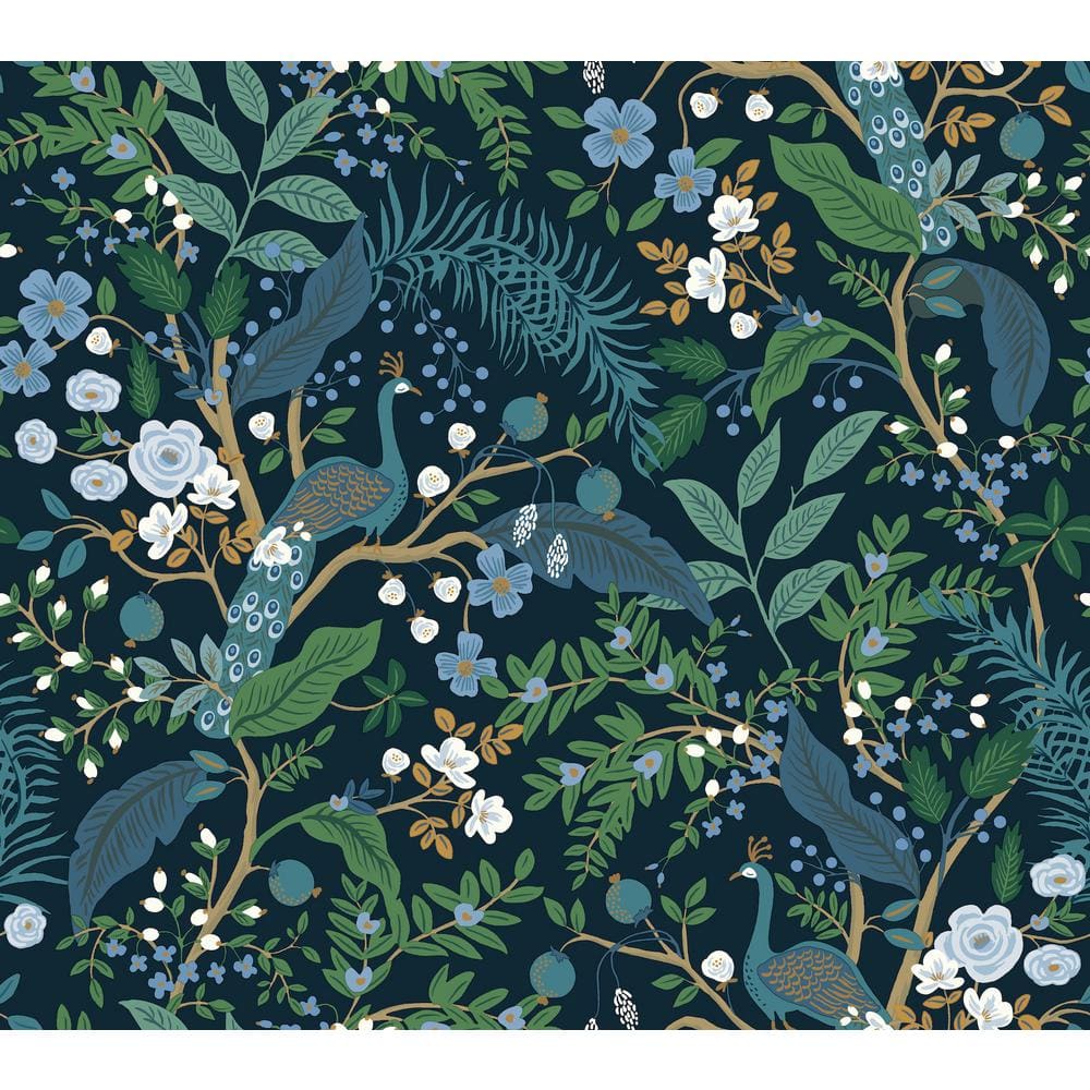 RIFLE PAPER CO. Peacock Garden Navy Peel and Stick Wallpaper PSW1536RL ...