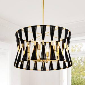 RRTYO Tabor 8-Light Modern Boho Black Hand-woven Rope Drum Chandelier ...