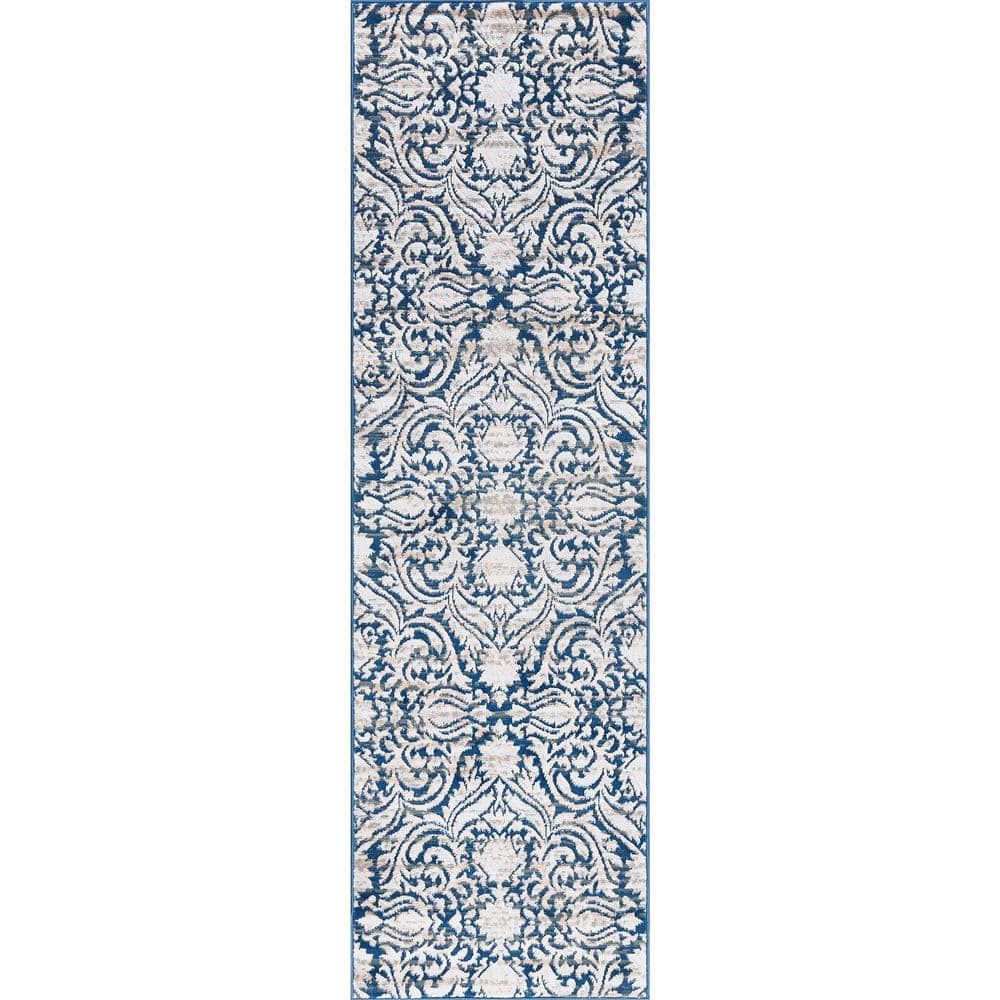 Tayse Rugs Madison Geometric Dark Blue 2 ft. x 8 ft. Indoor Runner Rug ...