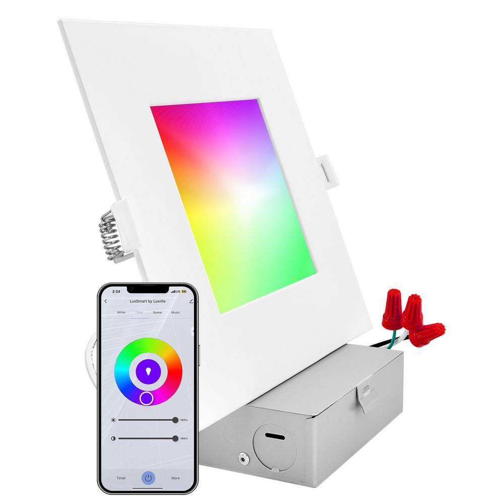LUXRITE 6 in. Smart Square Integrated LED Recessed Light RGBW Color ...