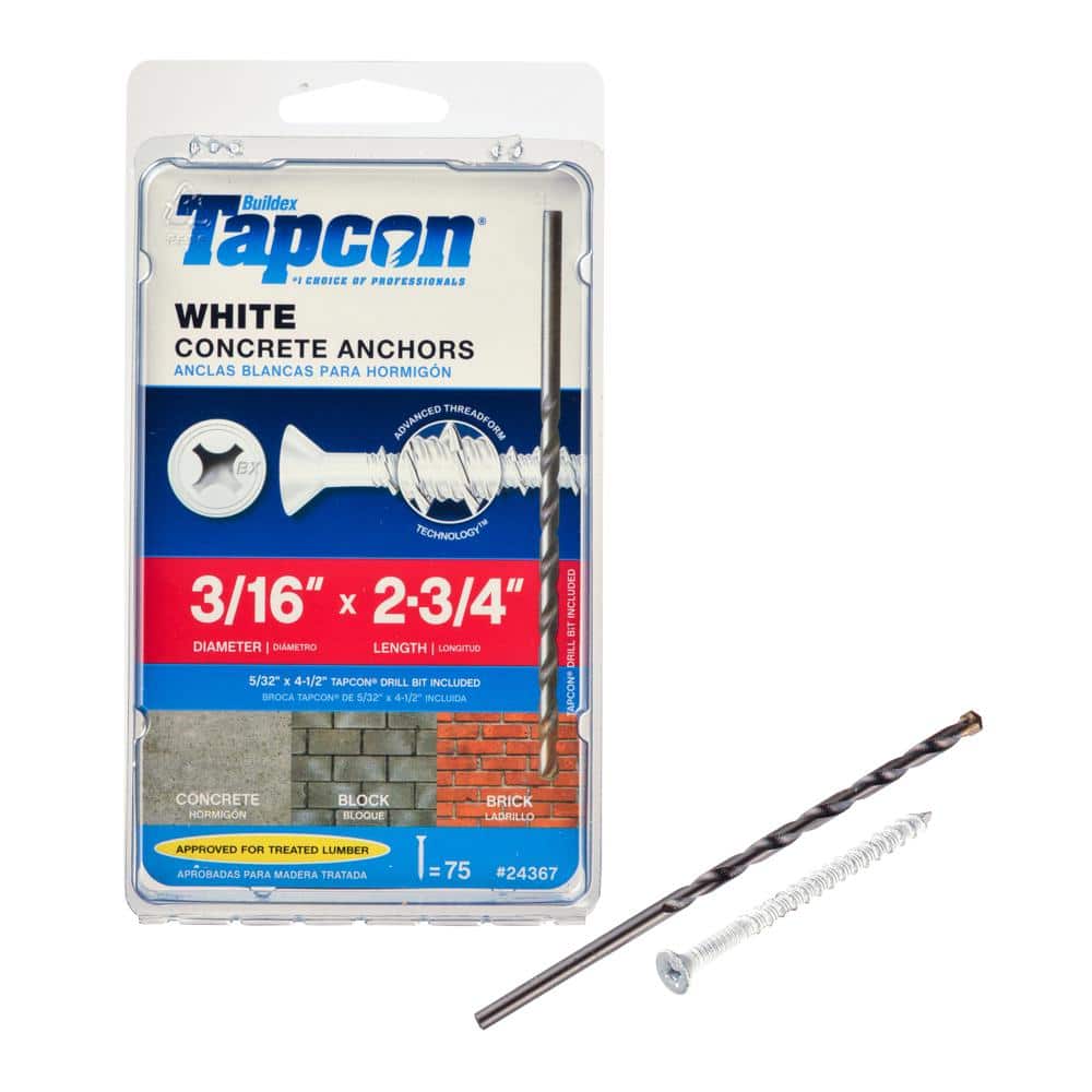 Reviews for Tapcon 3/16 in. x 2-3/4 in. White Ultrashield Phillips Flat-Head Concrete Anchors ...