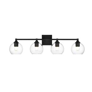 Simply Living 33 in. 4-Light Modern Brass Vanity Light with Clear Round ...