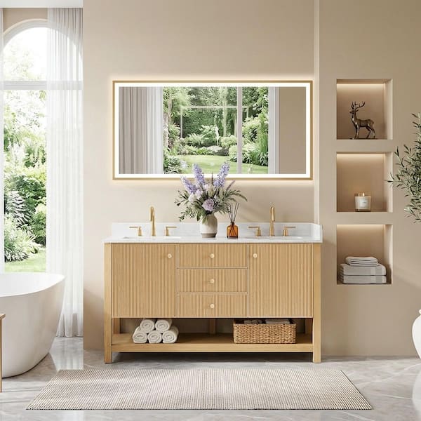 Altair Cecil 60 in. Double Freestanding White Oak Bath Vanity with ...