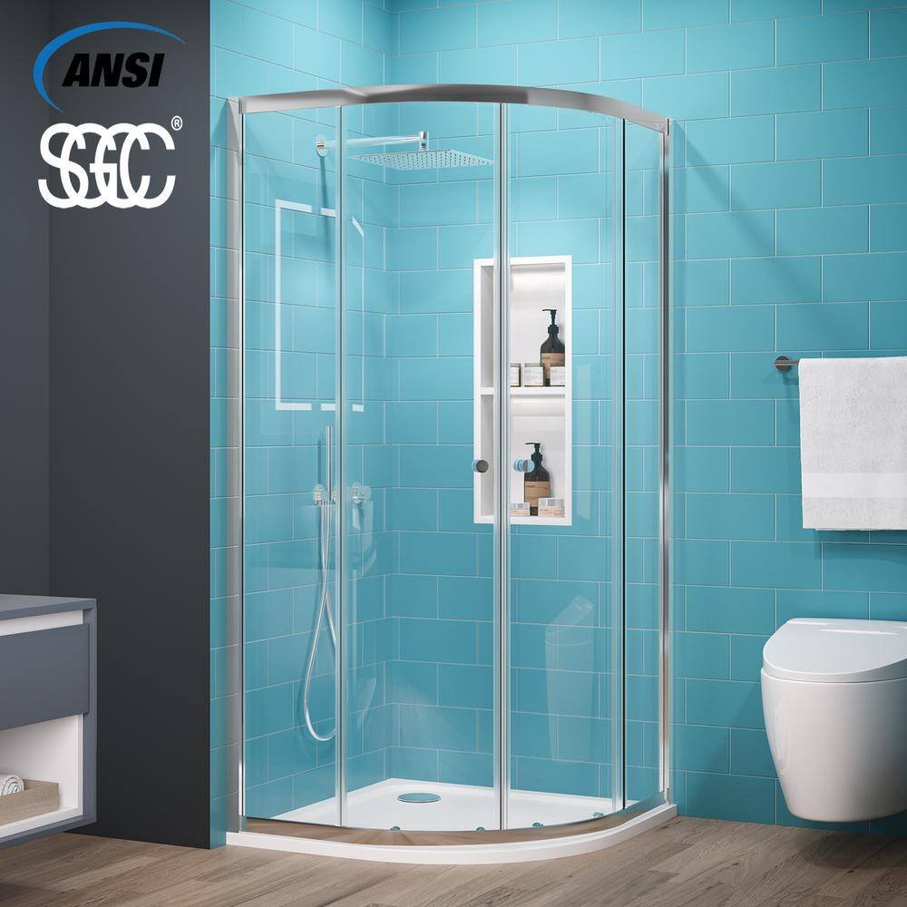 ES-DIY 36 in. W x 72 in. H Neo Angle Sliding Semi-Frameless Corner Shower Enclosure in Chrome ...