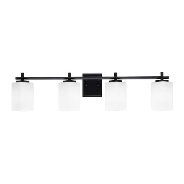 Bridgewater 4 Light Bath Bar, Matte Black Finish, 3.5 in. Square White ...
