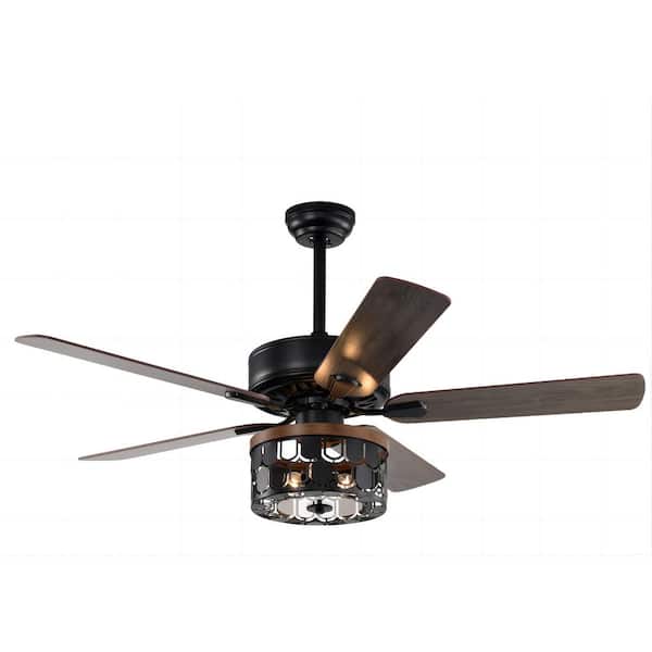 Jushua 52 in. Indoor Matte Black Plywood Blades Ceiling Fan with Remote ...