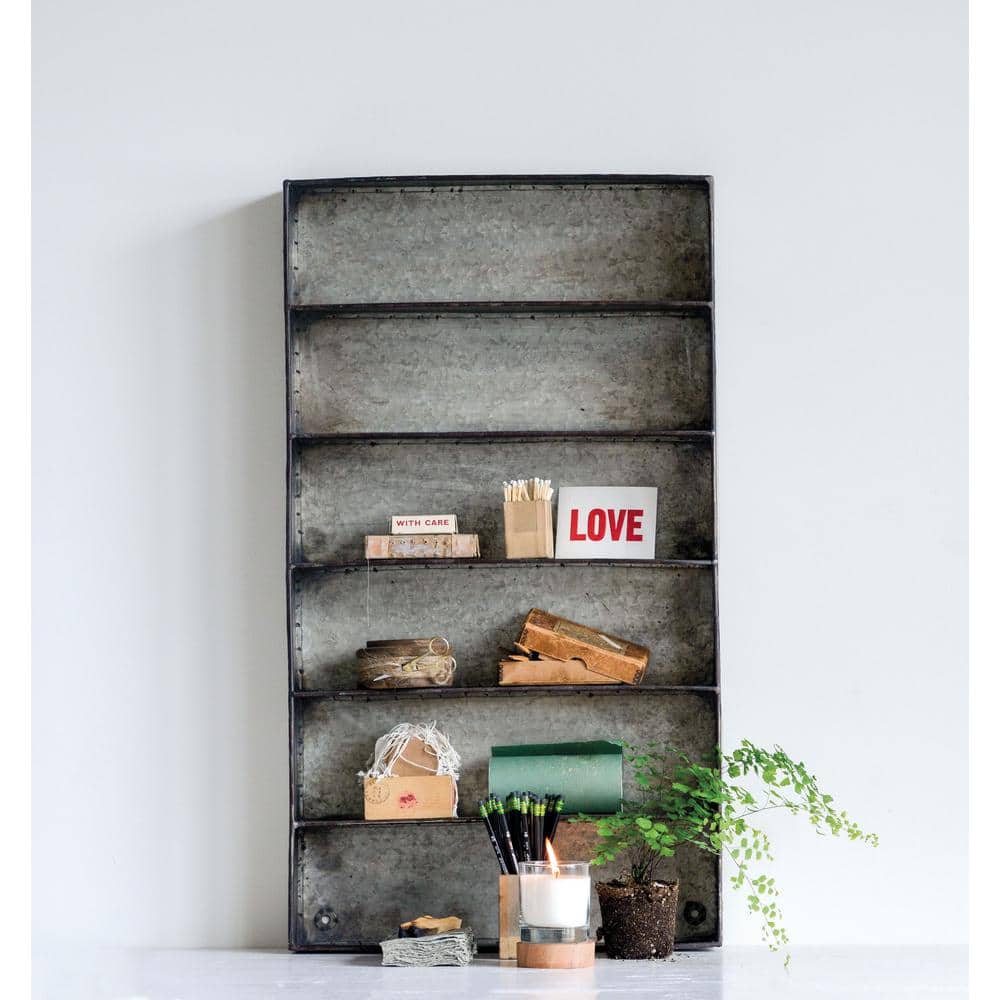 Storied Home Distressed Grey Metal 6-Tier Wall Shelf DA9505 - The Home ...