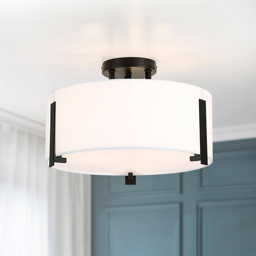 TRUE FINE Celina 14 in. 3-Light Black Semi-Flush Mount Light with White ...