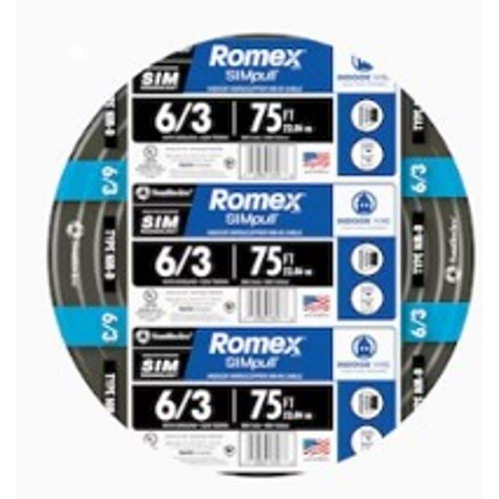Southwire 75 ft. 6/3 Stranded Romex SIMpull CU NM-B W/G Wire 63950007 ...