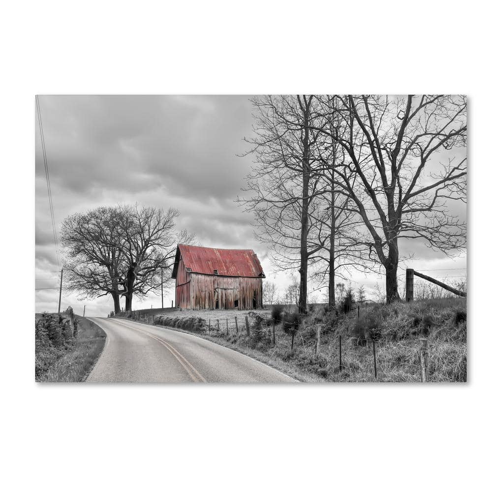 Trademark Fine Art 22 in. x 32 in. Springs Barn And Road Bw by Bob ...
