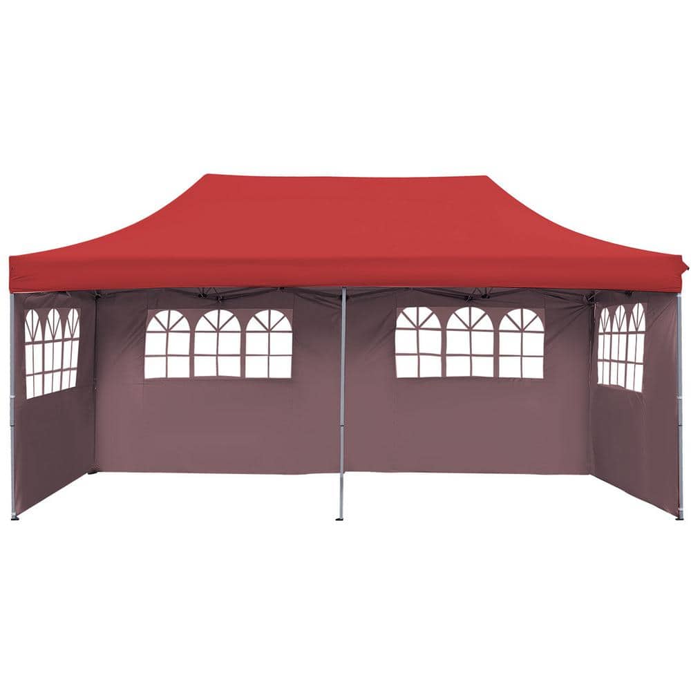 OVASTLKUY 10 ft. x 20 ft. Red Pop Up Patio Canopy Tent with Side Walls ...