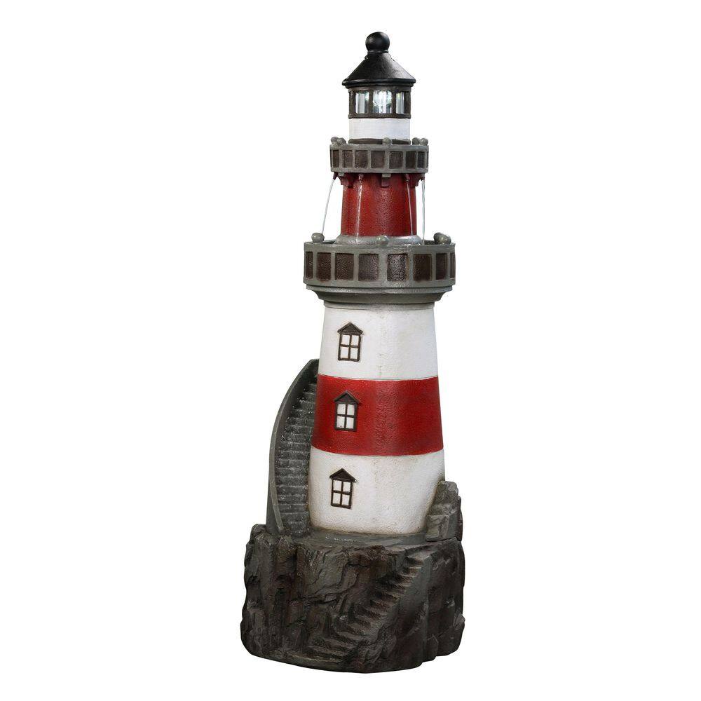 Teamson Home 39 in. Outdoor Lighthouse Solar Cascade Fountain with LED ...