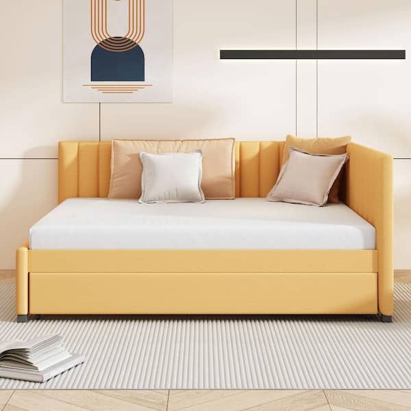 Noble House Alvara Modern Yellow Linen Tufted Upholstered Wood Frame ...