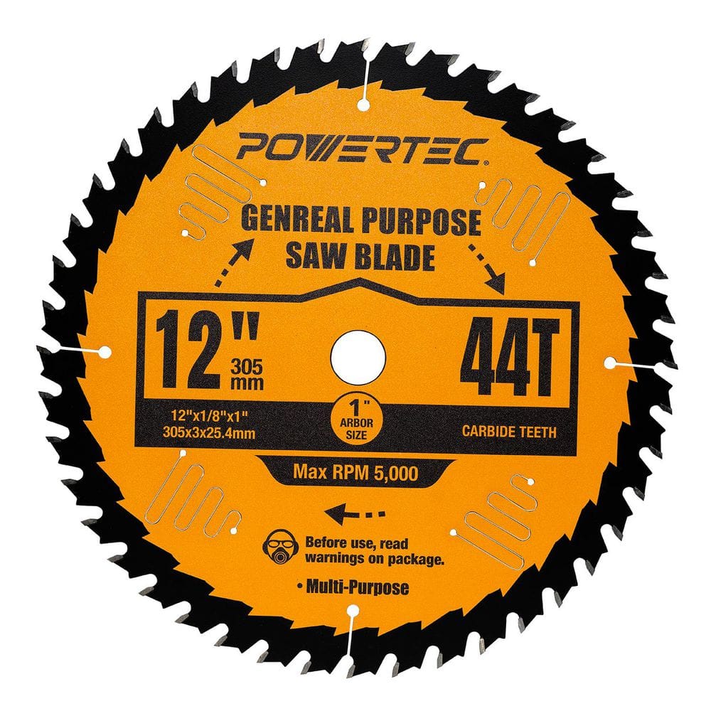 ‎POWERTEC 12 in. x 44-Tooth, 1 in. Arbor Circular Saw Blades, Table Saw ...