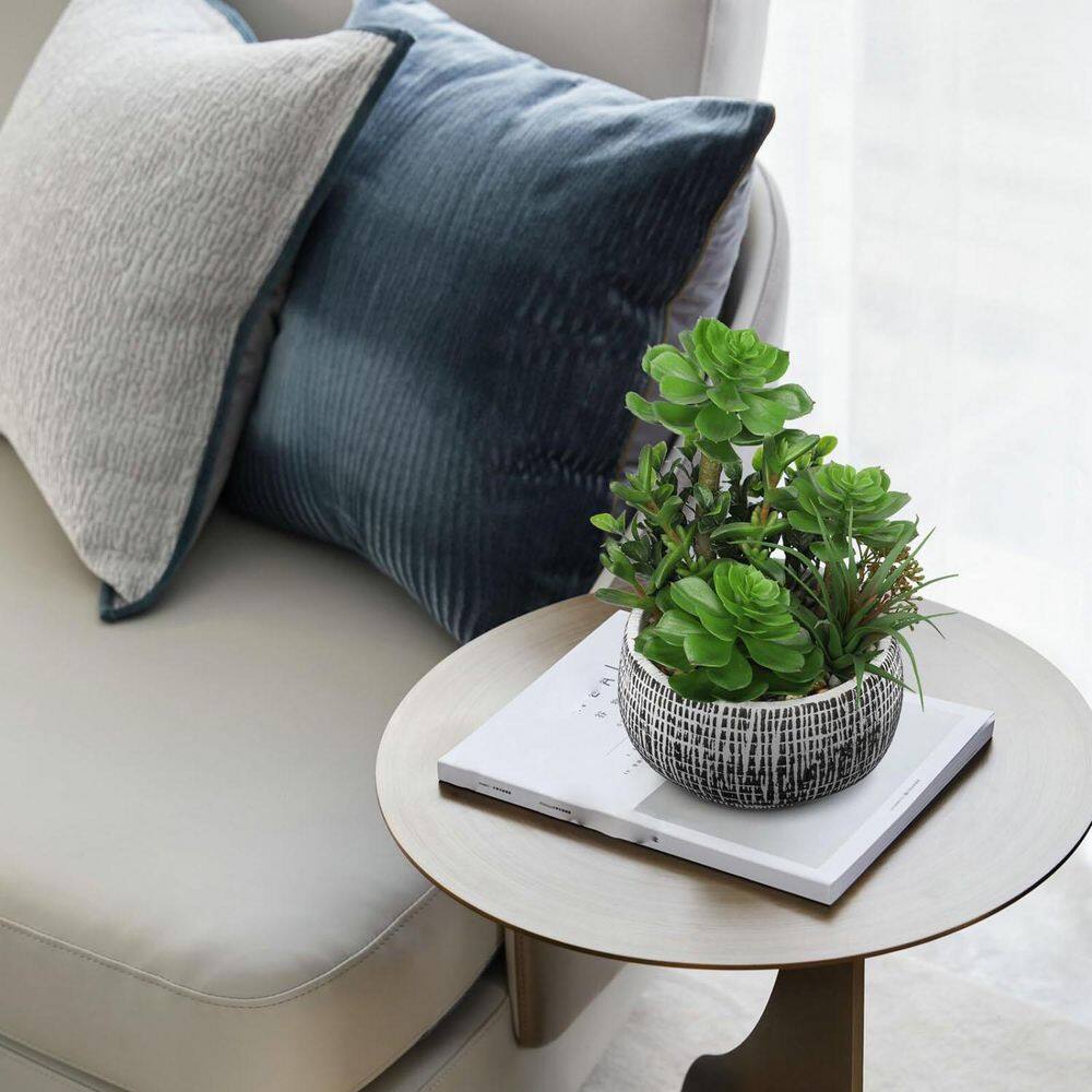 10 in. Green Large Indoor Succulent Artificial Plant with Black Bowl ...