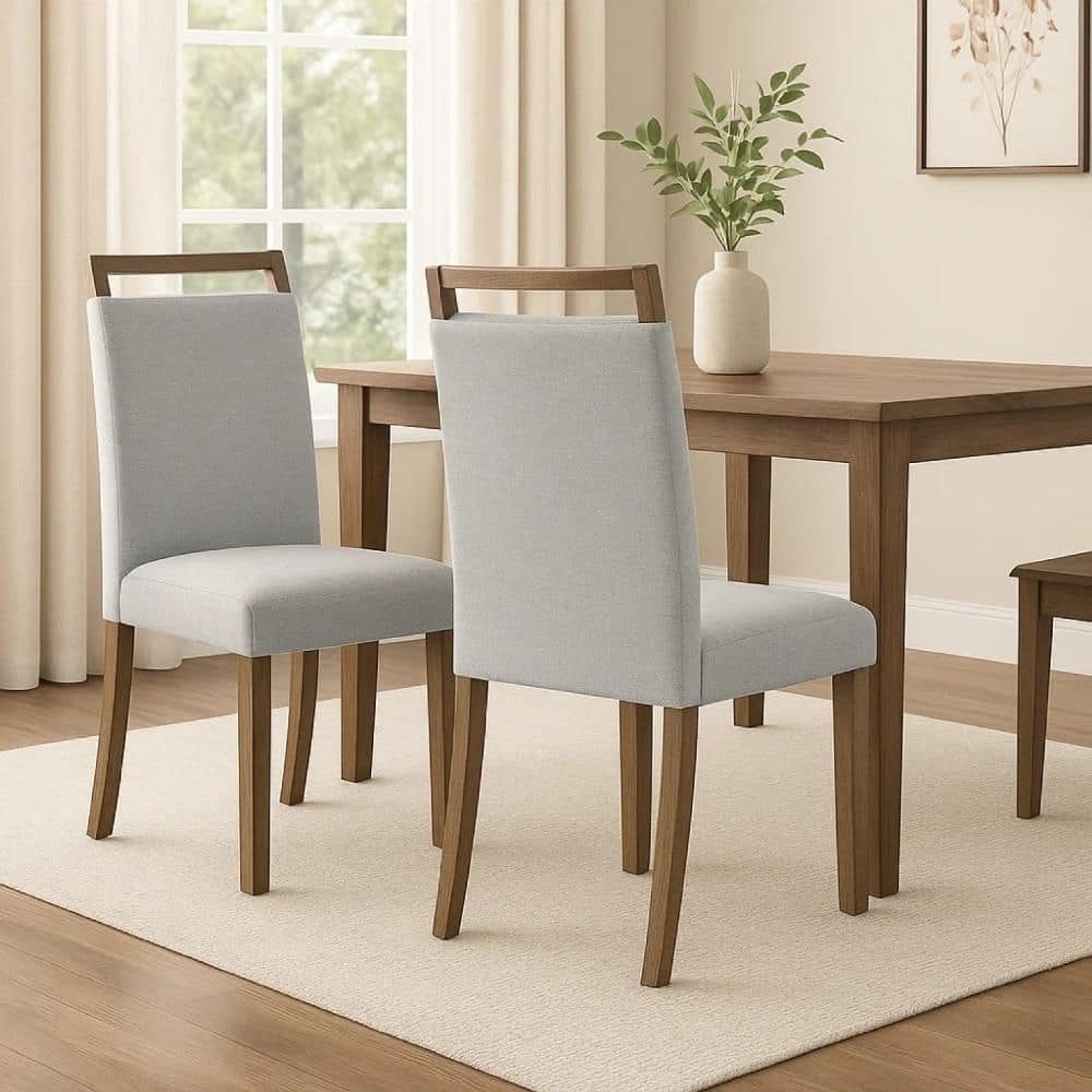Benjara Koji Light Gray and Driftwood Brown Fabric Dining Side Chair ...