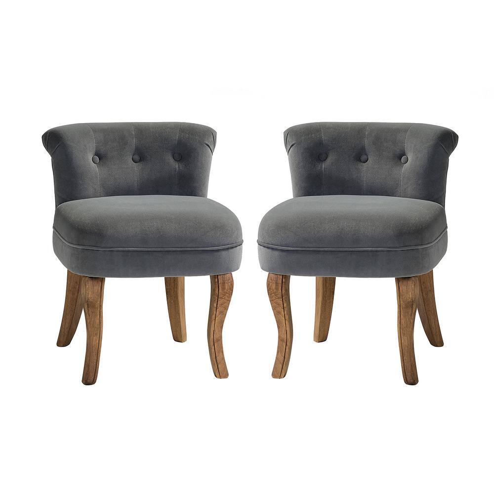 JAYDEN CREATION Nila Grey Vanity Velvet Upholstered Stool Chairs with ...