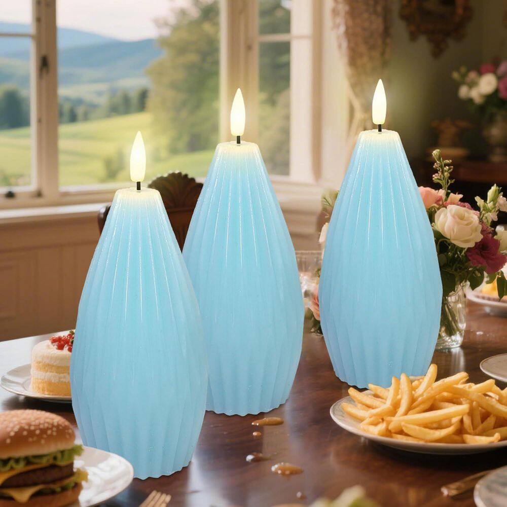3 Pack Blue Ocean Flameless Candles:Remote Control, Irregular Polygon ...
