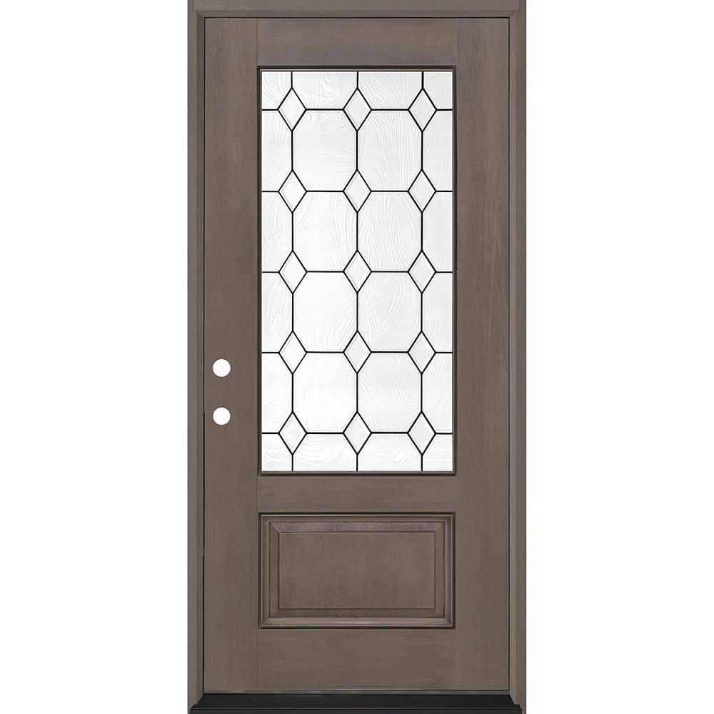 Steves & Sons Regency 32 in. x 80 in. 3/4L Marquise Glass RHIS Ashwood Stain Fiberglass Prehung ...