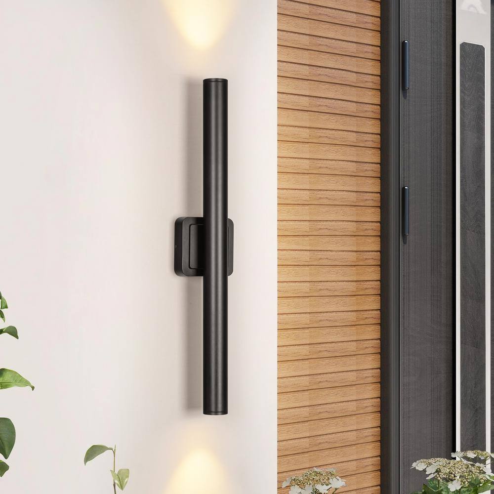 Rennnsan Ori 23.6 in. Modern Black Integrated LED Outdoor Wall Cylinder ...
