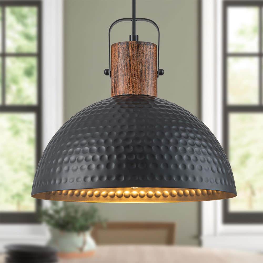 TinHon Black Modern Industrial Pendant Light with Hammered Dome Shade ...