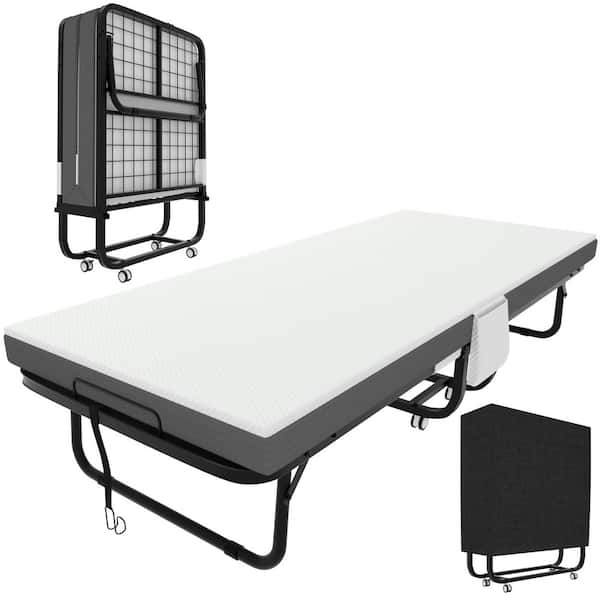 VEIKOUS Gray Twin Folding Bed Rollaway Bed with Mattress and Metal ...