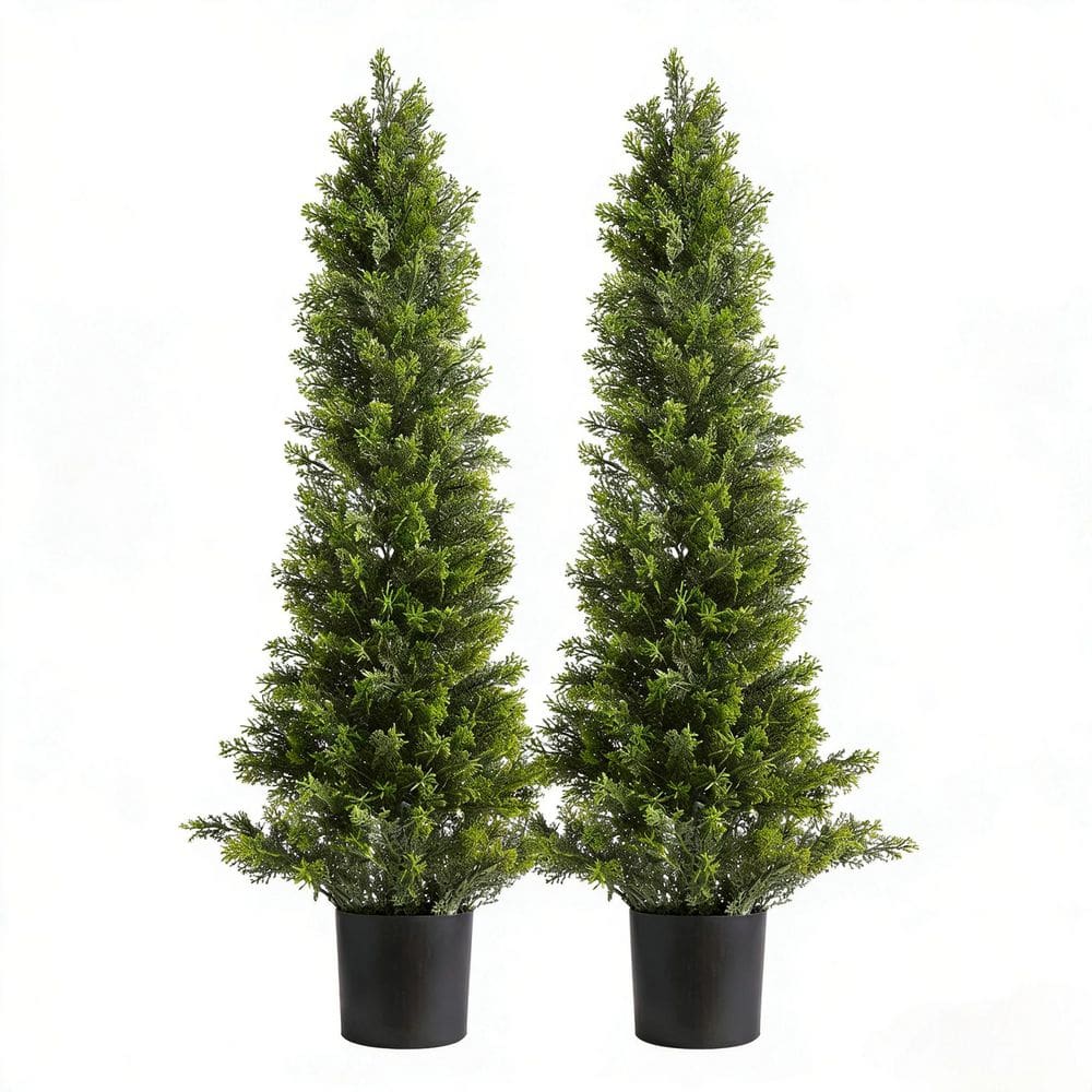 3 ft. Artificial Topiary Cedar Trees in Pot 2-Pack, Artificial Faux ...