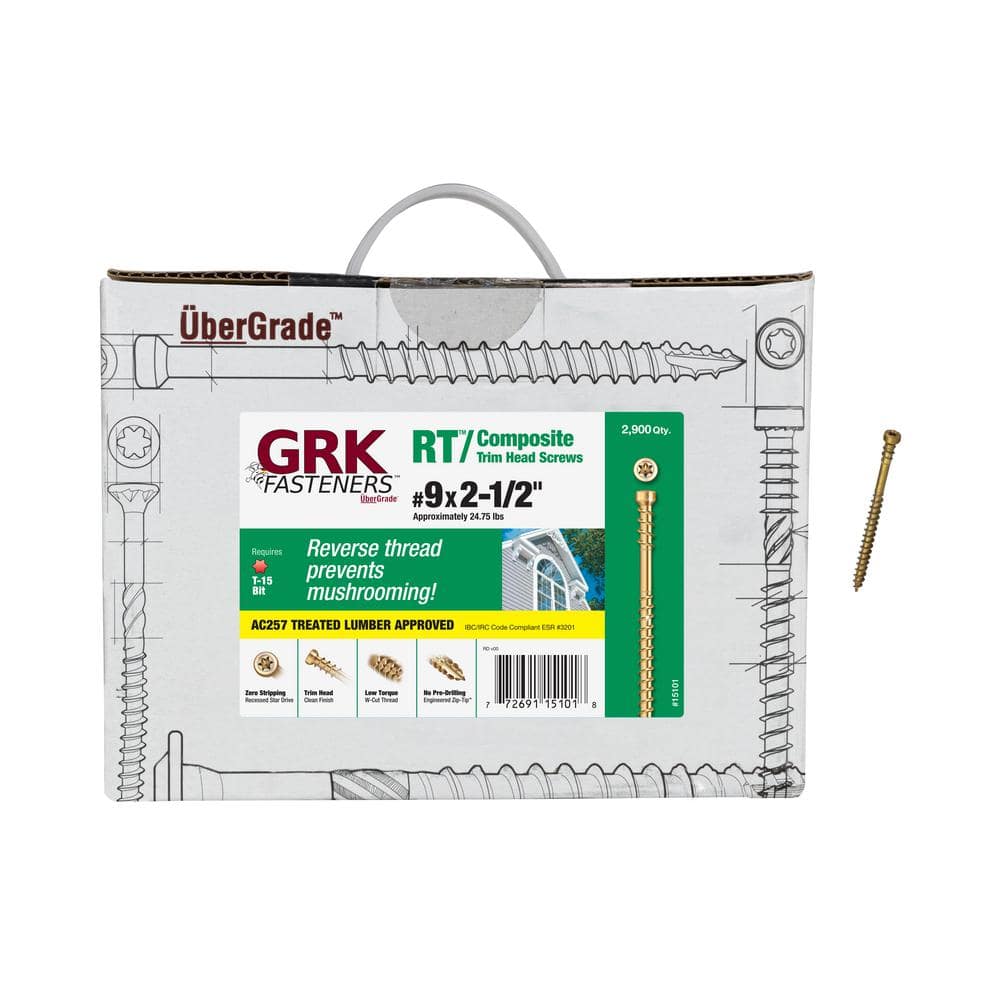 GRK Fasteners #9 x 2-1/2 in. Star Drive Trim-Head RT Composite Trim ...
