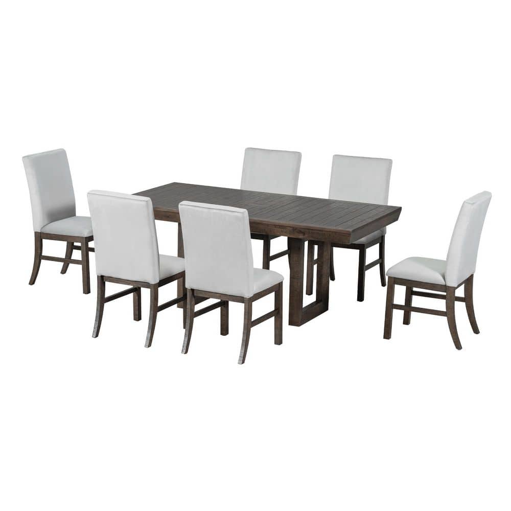 Clihome 7-Piece Rectangular Brown and Gray Wood Top Dining Table Set ...