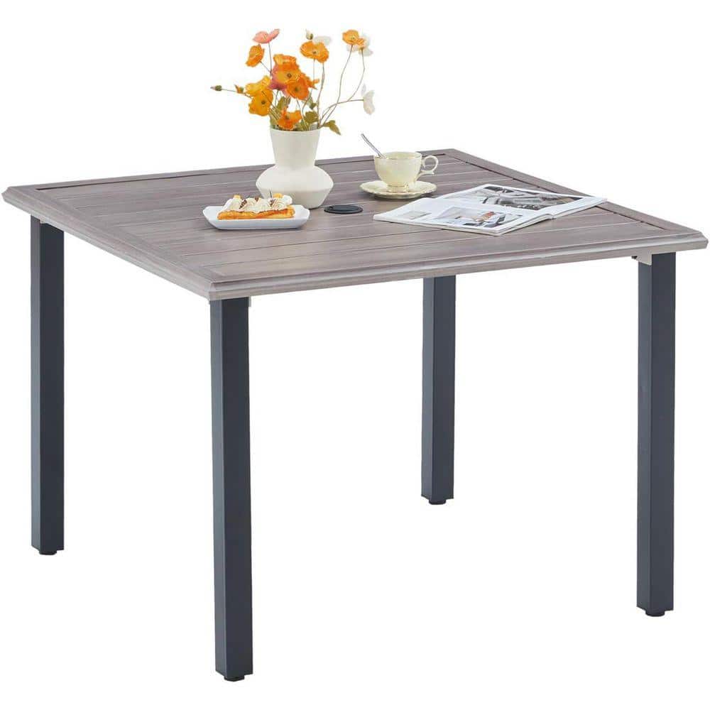 Reviews for DIFY 37.8 in. Gray Wood-Like Square Metal Outdoor Dining ...