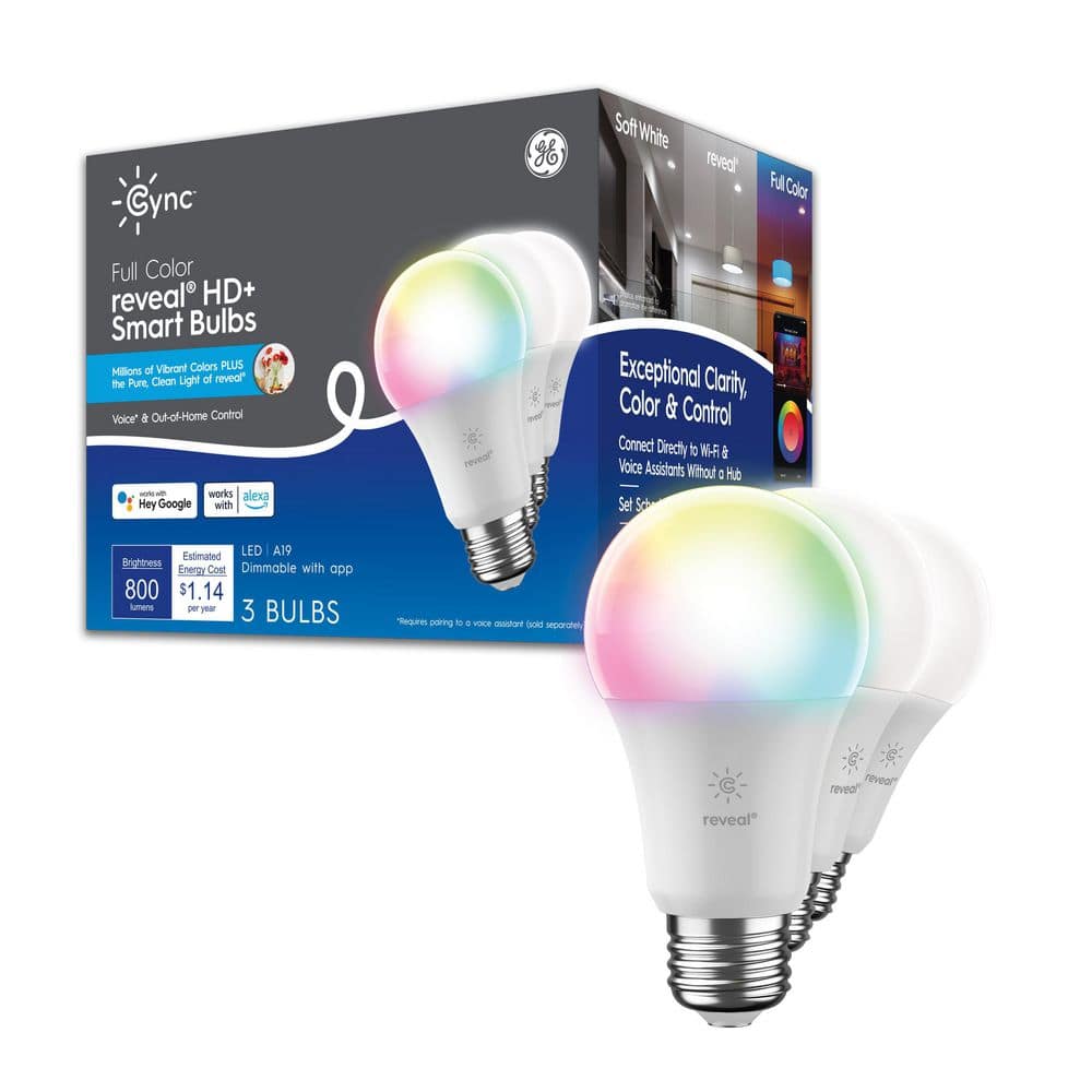 Cync Reveal 60-Watt EQ A19 Full Color Smart Bulbs (3-Pack) 93131800 - The Home Depot