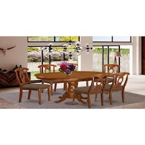 East West Furniture 7-Piece Oval Saddle Brown Finish Solid Wood Top ...