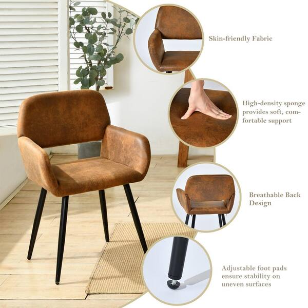 Homy Casa MAYTS Modern Makeup Vanity Chairs with Cut Out High Backrest Brown Faux Leather Black Finish Metal Legs Set of 2 MAYTS SUEDE BROWN