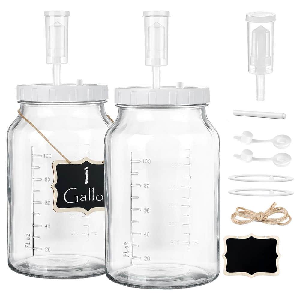 2 Pack Glass Fermentation Jar Set Wide Mouth Clear with Screw Lid ...
