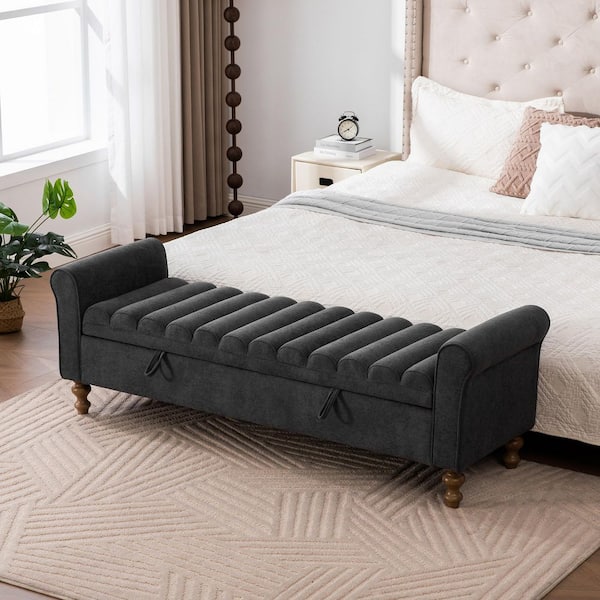 Noble House Jasper Modern Charcoal 65.6 in. Upholstered Fleece Fabric ...