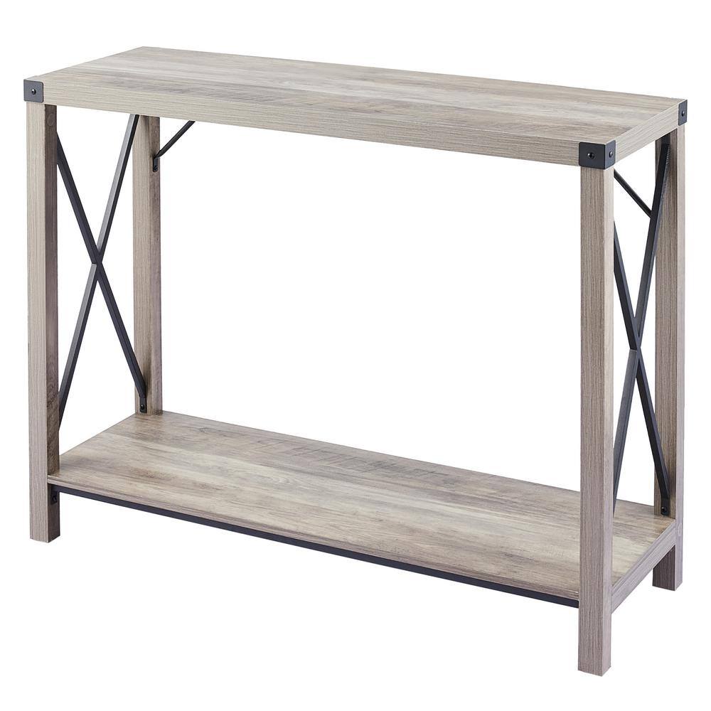 Merra 40 in. Driftwood Standard Rectangle Wood Console Table with Open ...