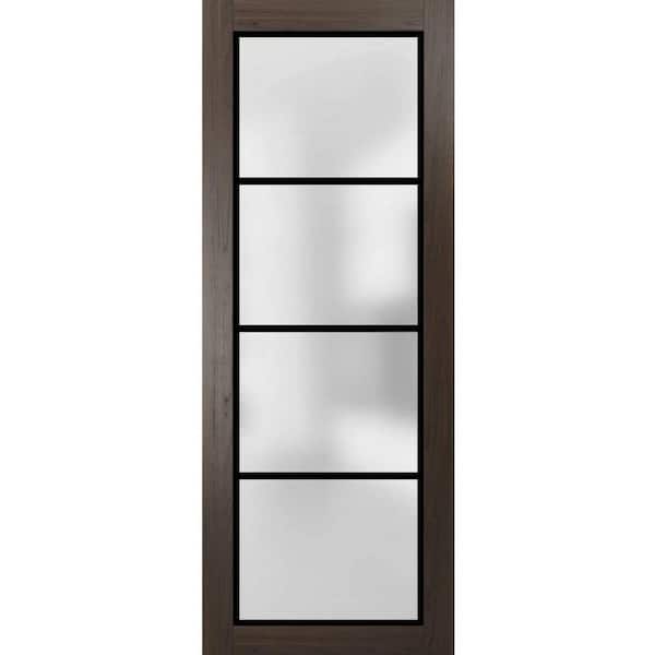 Sartodoors 28 in. x 30 in. Solid Wood Frosted glass Chocolate Ash ...